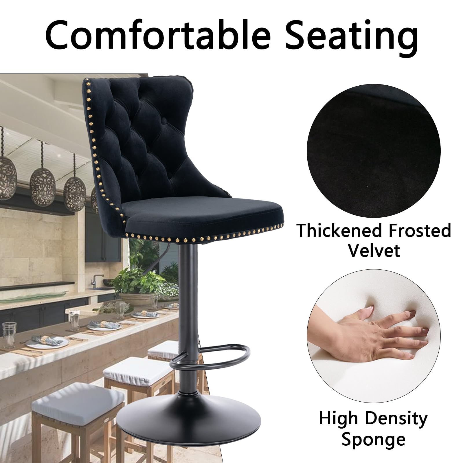 Swivel Bar Stool Adjustable Counter Height Barstools, Velvet ...