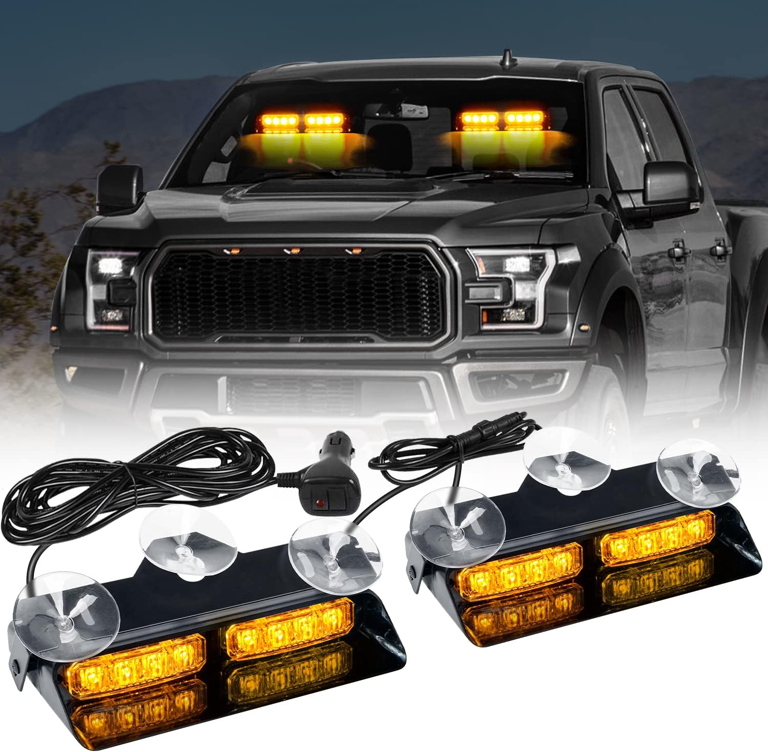 Amazon.com: ASPL 2x7.2 Inch Dash Emergency Strobe Lights 16LED Hazard ...