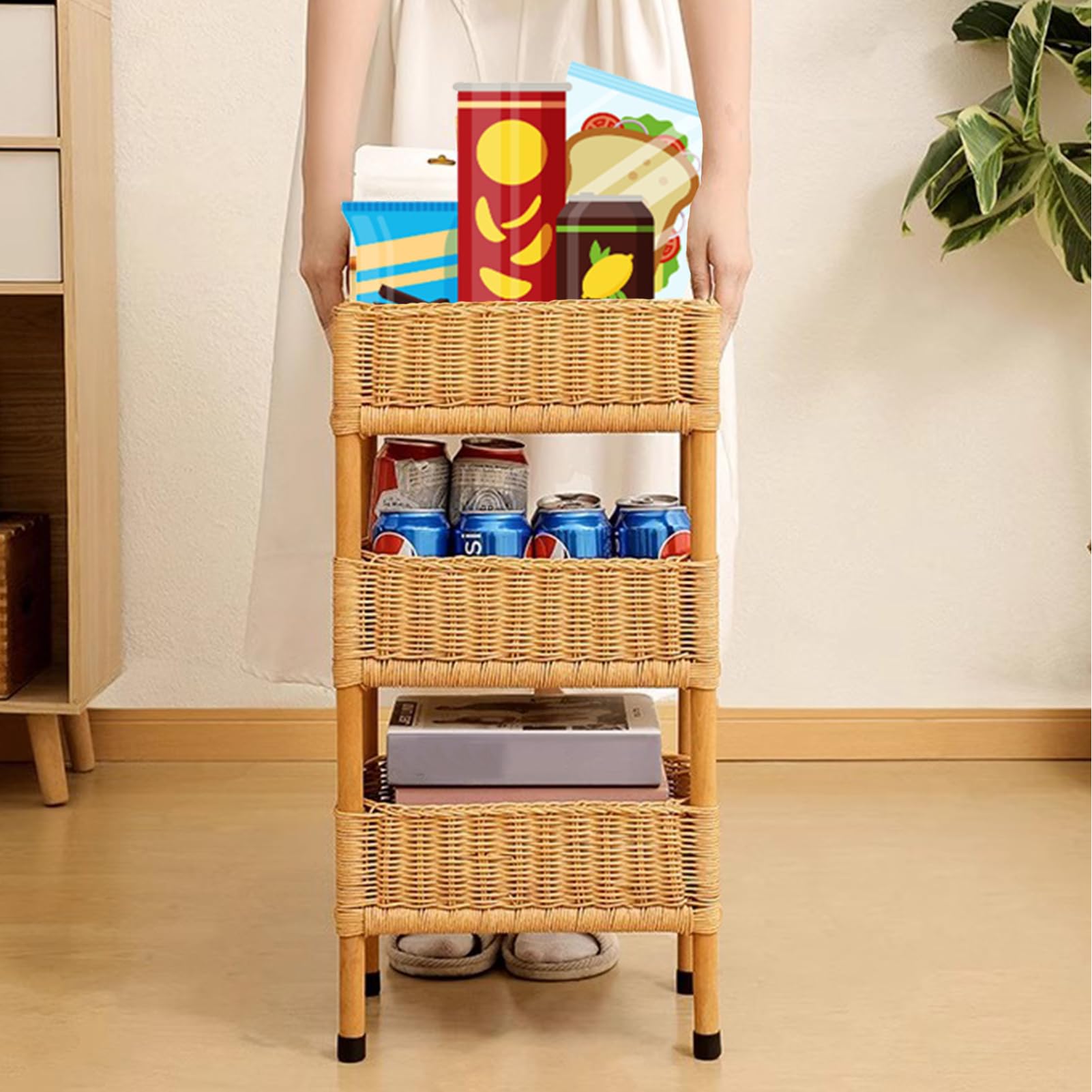 Amazon.com: XHKJYSDP 23.6in Tall 3-Tier Rattan Storage Rack, Rattan ...