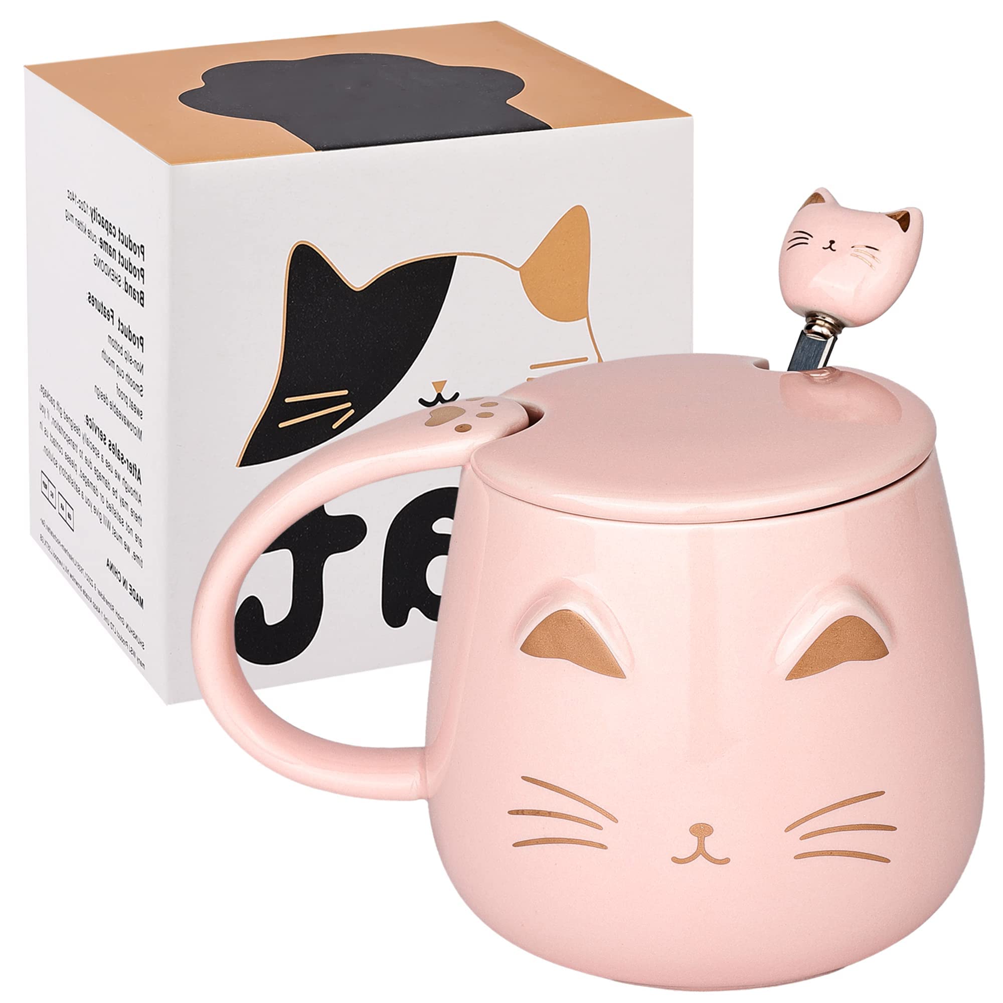 Cute Cat Mugs Cat Coffee Mug Set with lid and Lovely Kitty Spoon ...