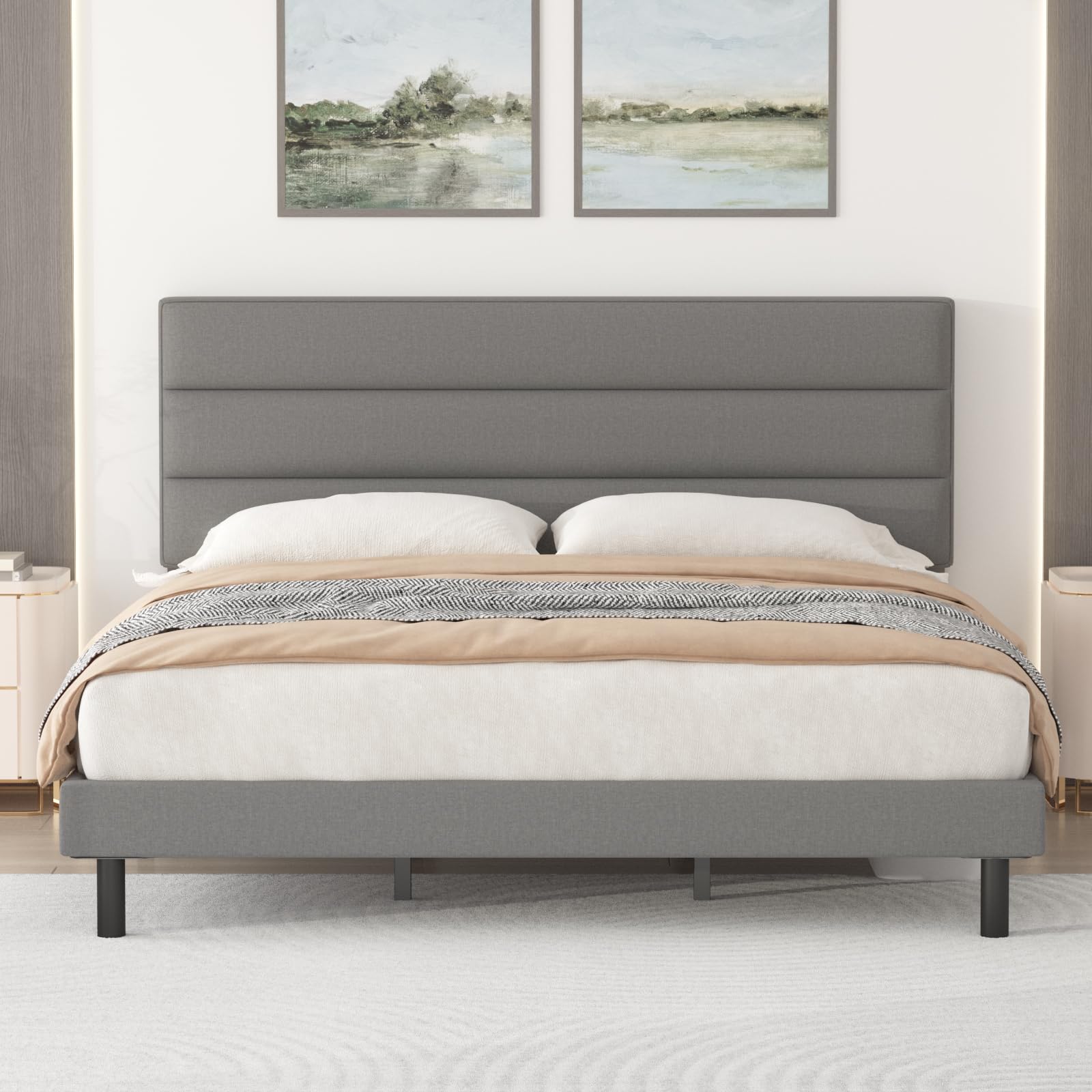 Amazon.com: Rilelola King Size Bed Frames with Headboard,Sturdy ...
