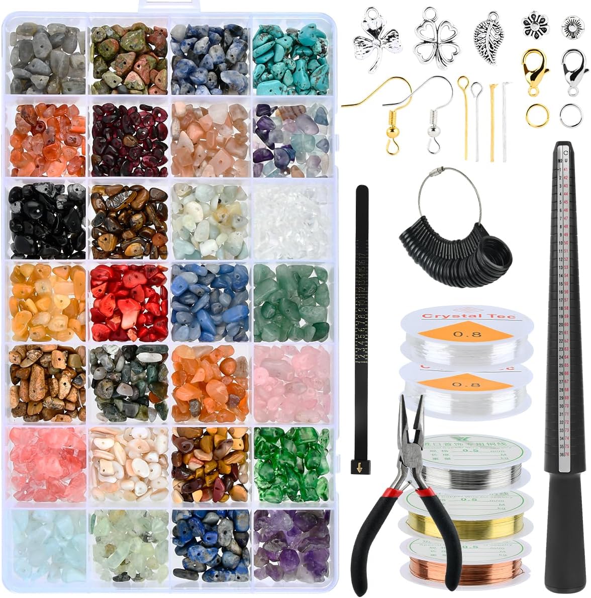 HUMOKI Crystal Jewellery Making Kit, 1600pcs+ 28 Colors 5-8mm Irregular ...