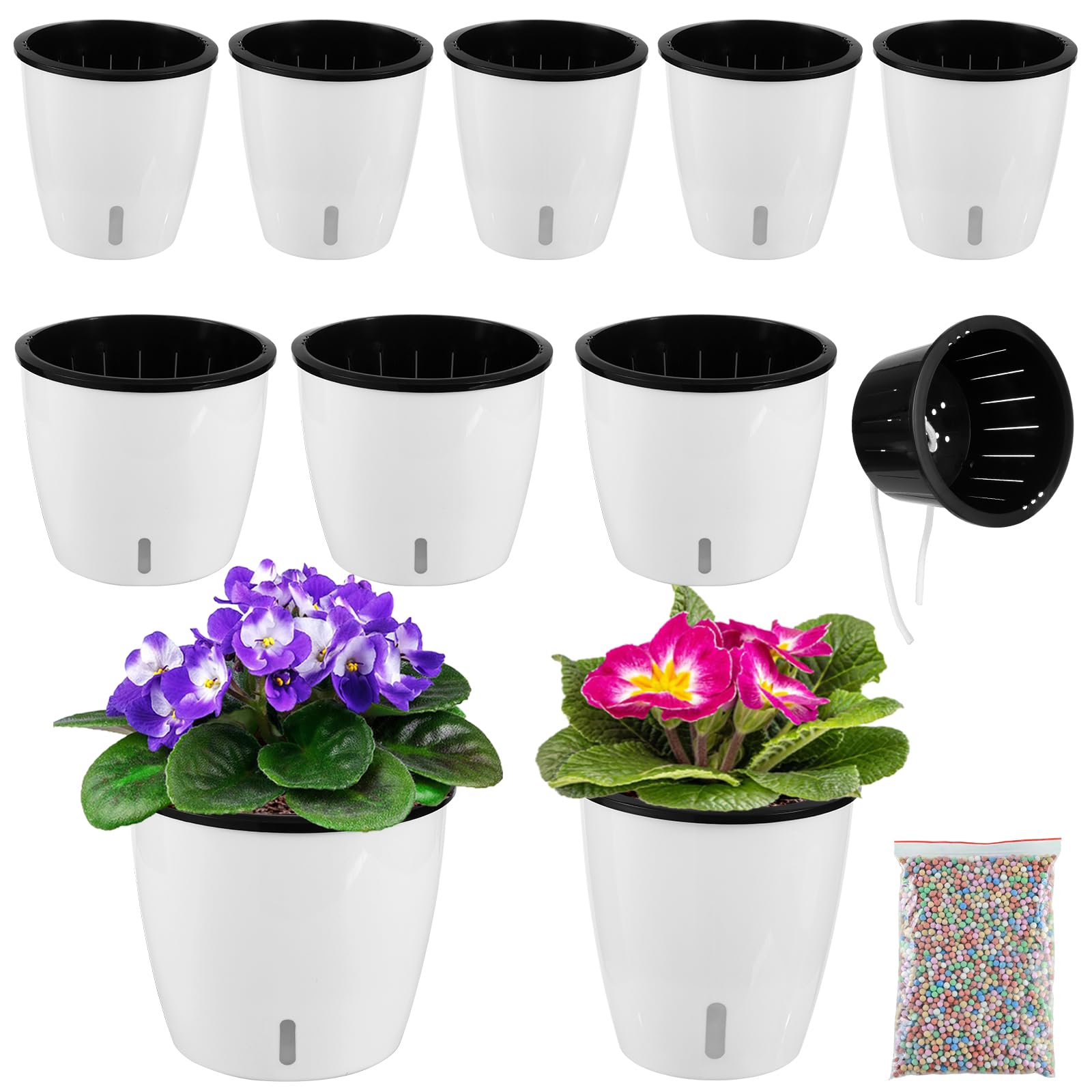 Snapklik.com : 8 Packs White Self Watering Pots For Indoor Plants