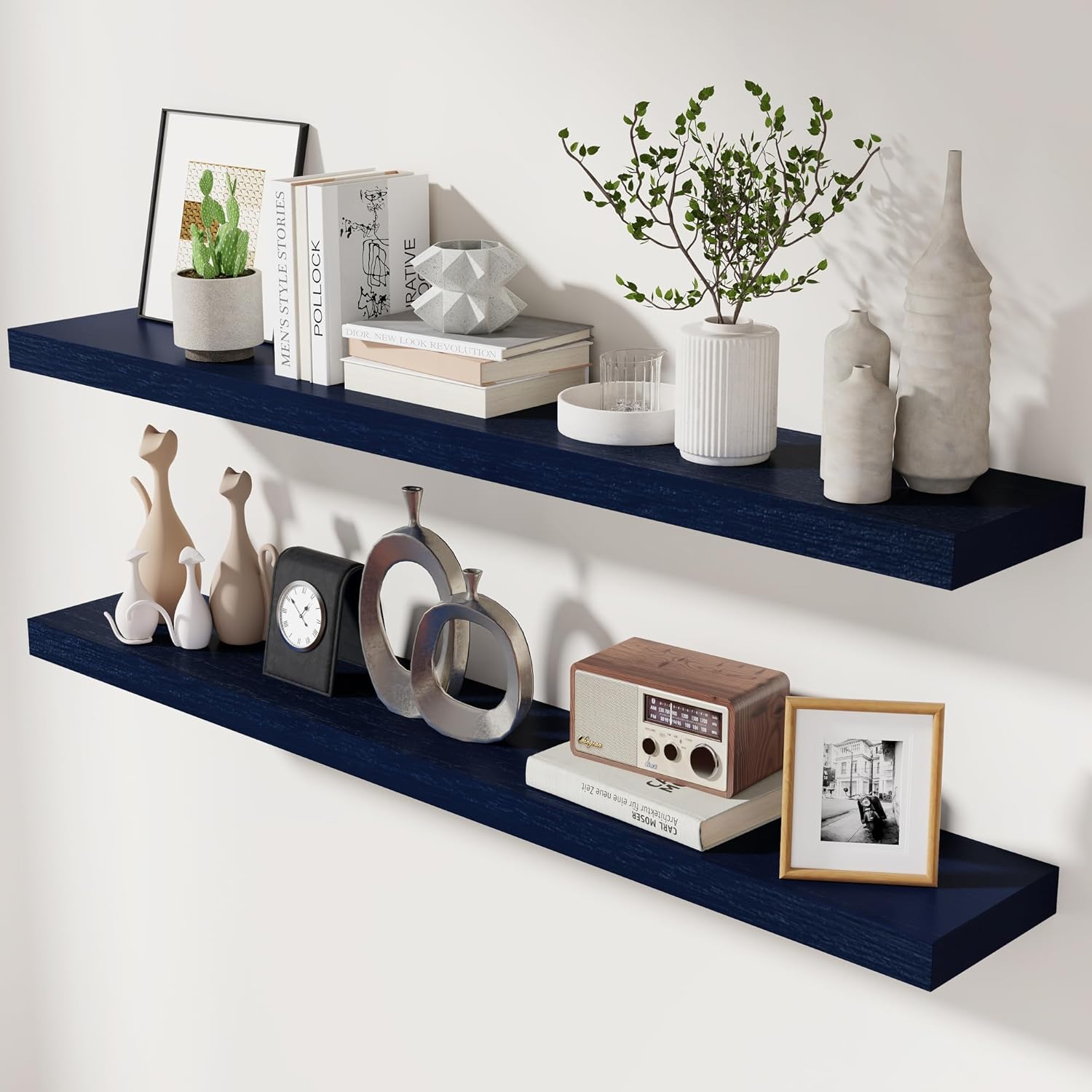 Amazon.com: fuqing Dark Blue Floating Shelves 48 Inch, Solid Wooden ...