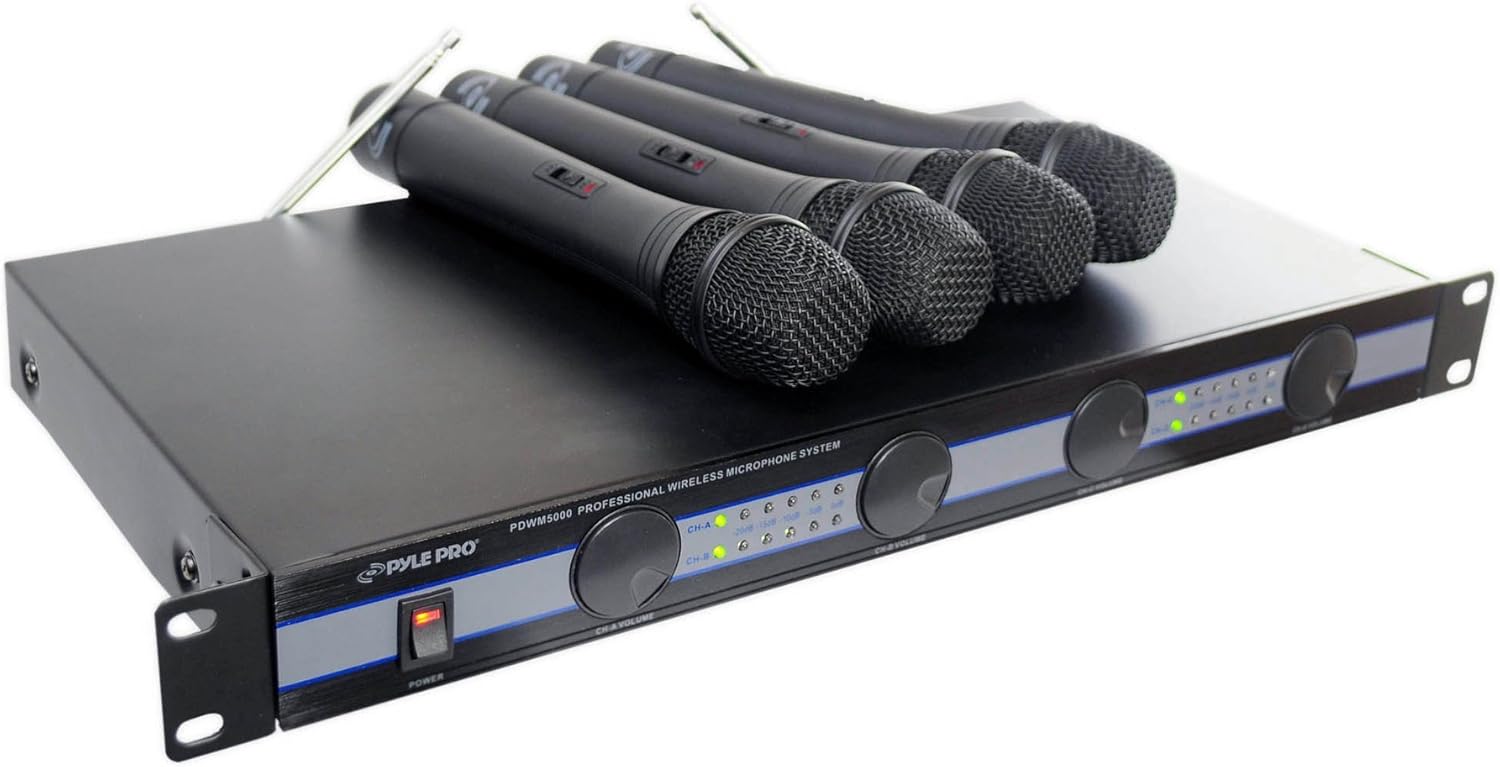 Amazon.com: PYLE-PRO 4-PC VHF WIRELESS MICROPHONE SYSTEM - Audio Mute ...