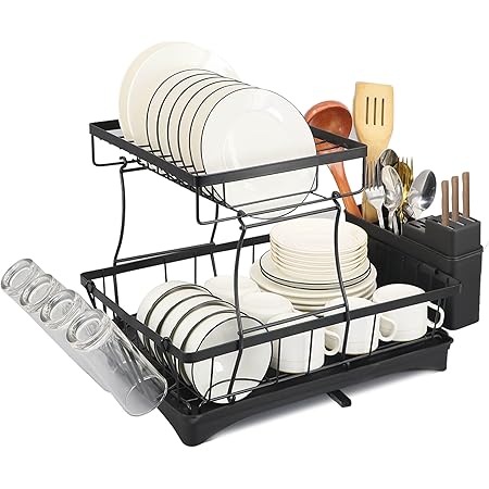 Niftium Two-Tier Dish Drying Rack – Rust-Resistant Iron Drainer Rack ...