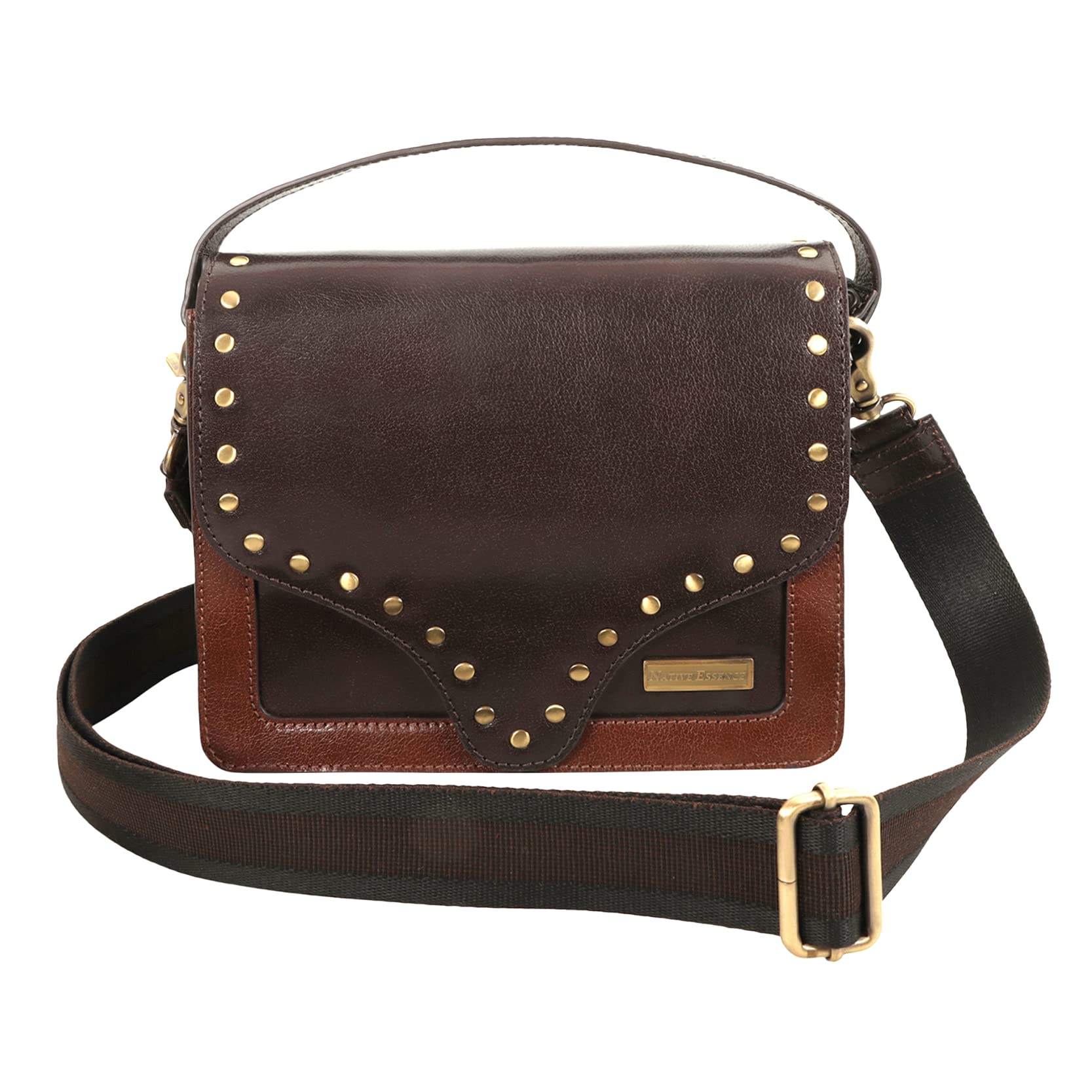 Genuine Calf Leather Crossbody Box Bag Tan and Brown, Hand Bag and ...