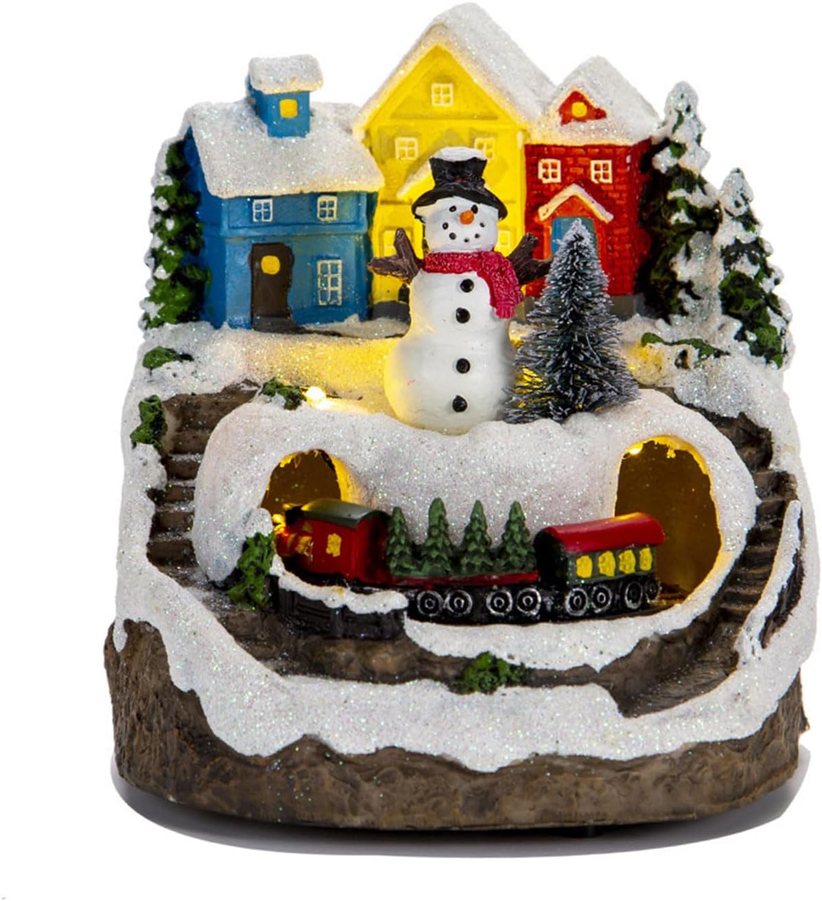 GIVOKE Musical Christmas Village Houses with Light, Rotating Train ...