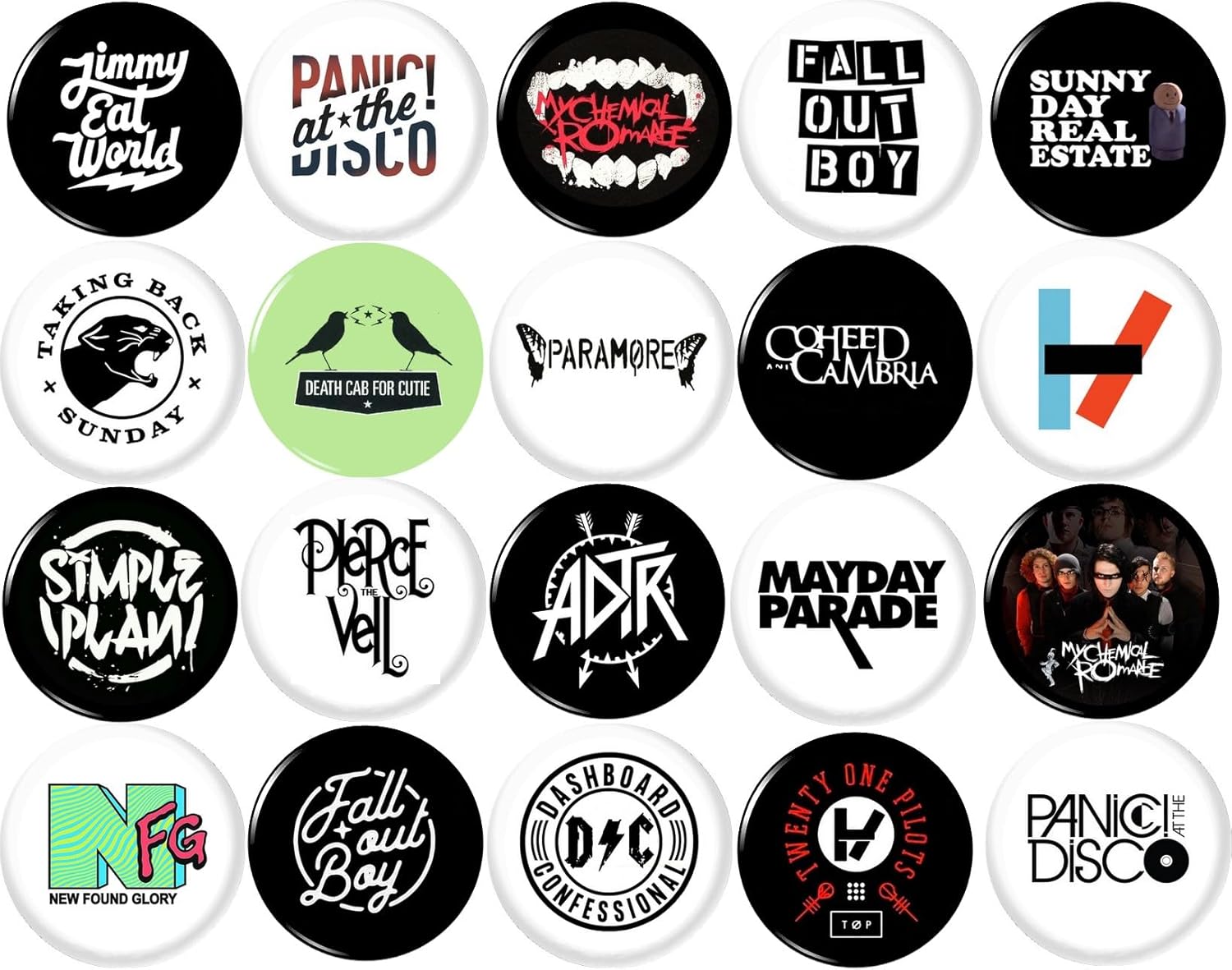 Amazon.com: EMO BANDS button pin set of 20 1"inch (25mm) Punk Indie ...