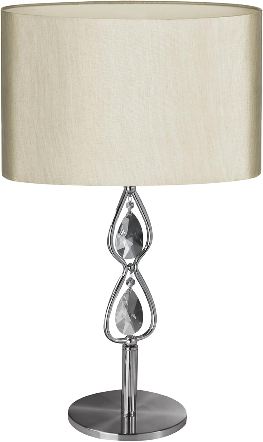 Premier Housewares Metal Table Lamp with Mink Shade and Crystals - 59 x ...