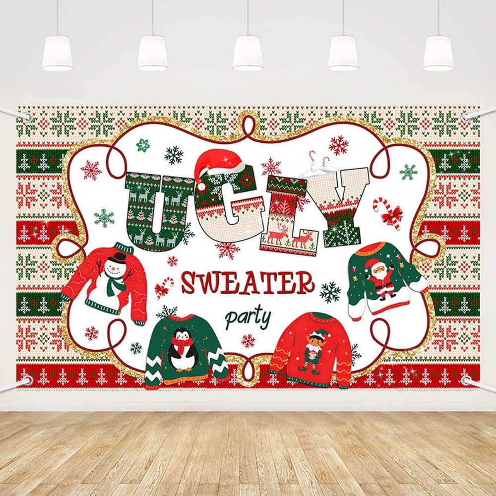 Amazon.com : Fitumiw Ugly Sweater Party Backdrop 7x5ft Winter Merry ...