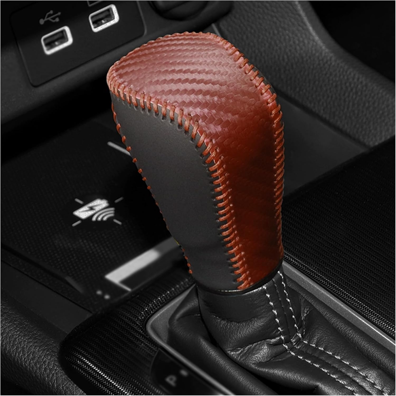 Amazon.com: wedfish Carbon Fiber Car Gear Shift Knob Cover,Leather Stick Shift Cover with Needle ...
