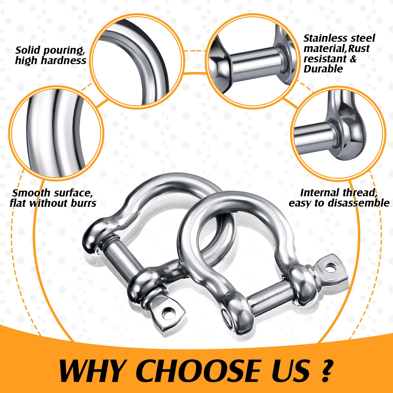 Snapklik.com : 2 Pcs Stainless Steel 304 Bow Shackle 1/2 Inch D Ring ...