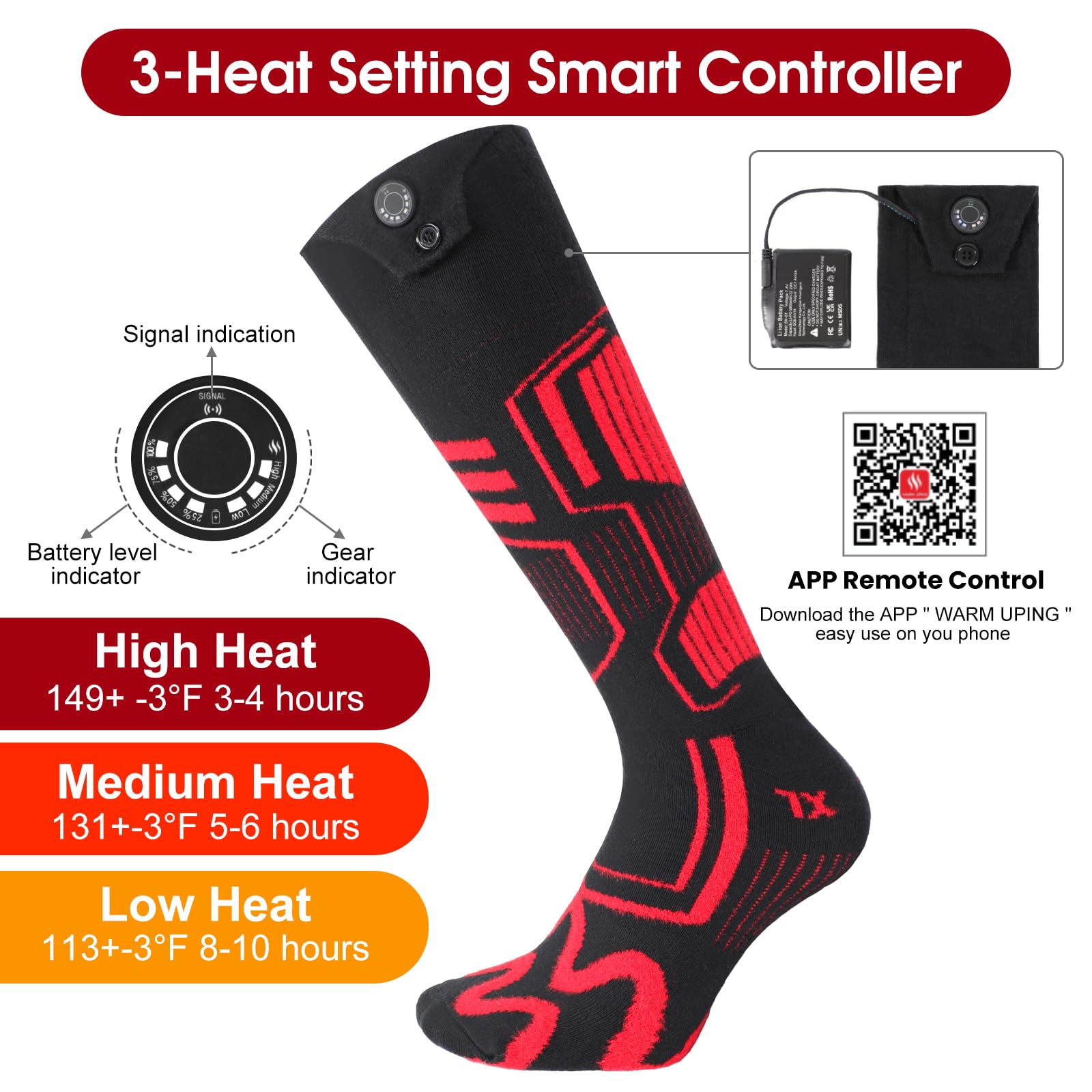 Snapklik.com : RELIRELIA Rechargeable Heated Socks, 7V 3000mAH Battery ...