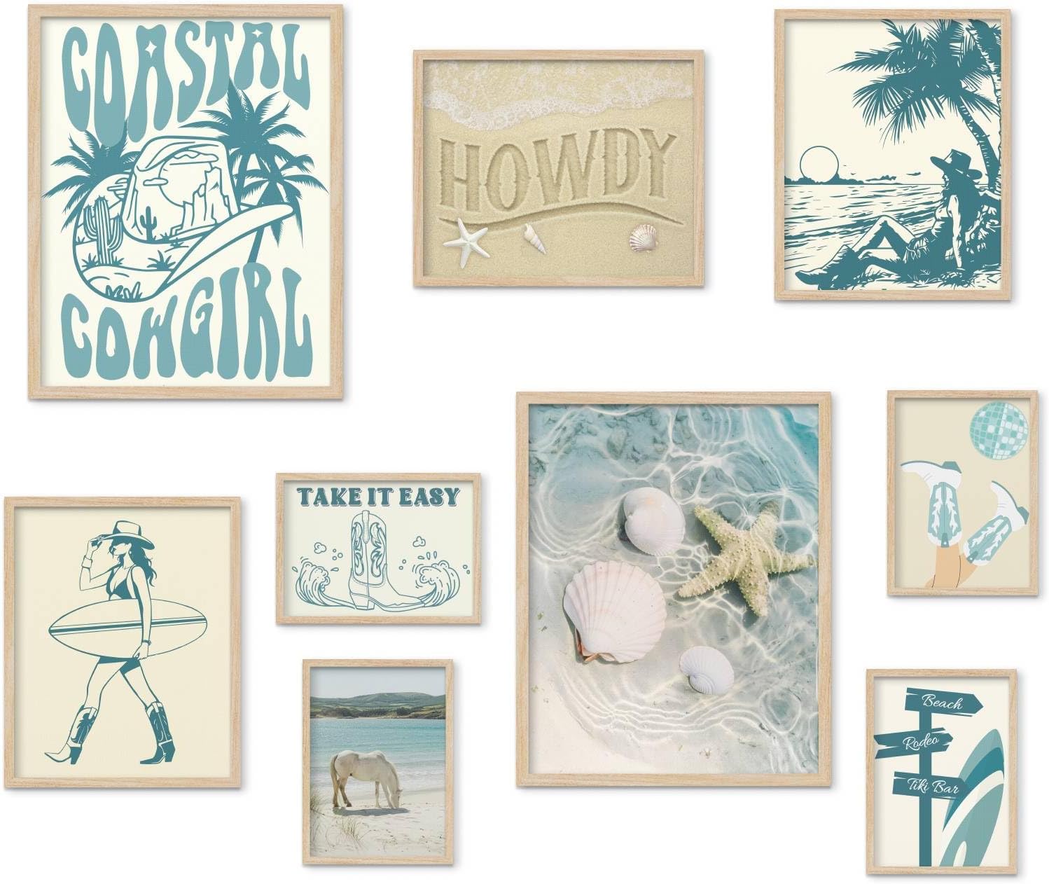 Amazon.com: Putuo Decor Coastal Cowgirl Wall Art, 9PCS Beachy Room ...