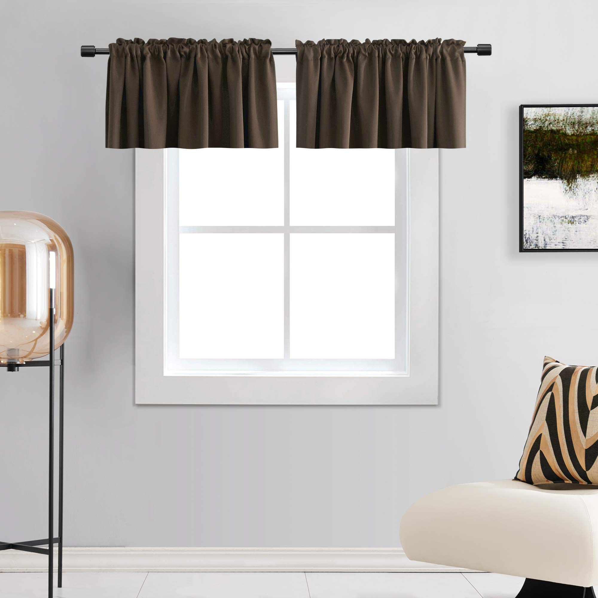 Amazon.com: DONREN Coffee/Brown Valances for Cafe - Small Window Rod ...