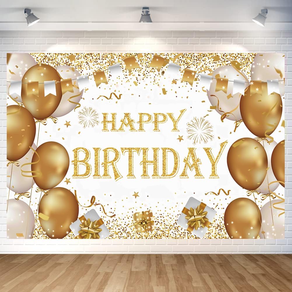 Amazon.com: Gold Birthday Party Decoration Gold Happy Birthday Backdrop ...