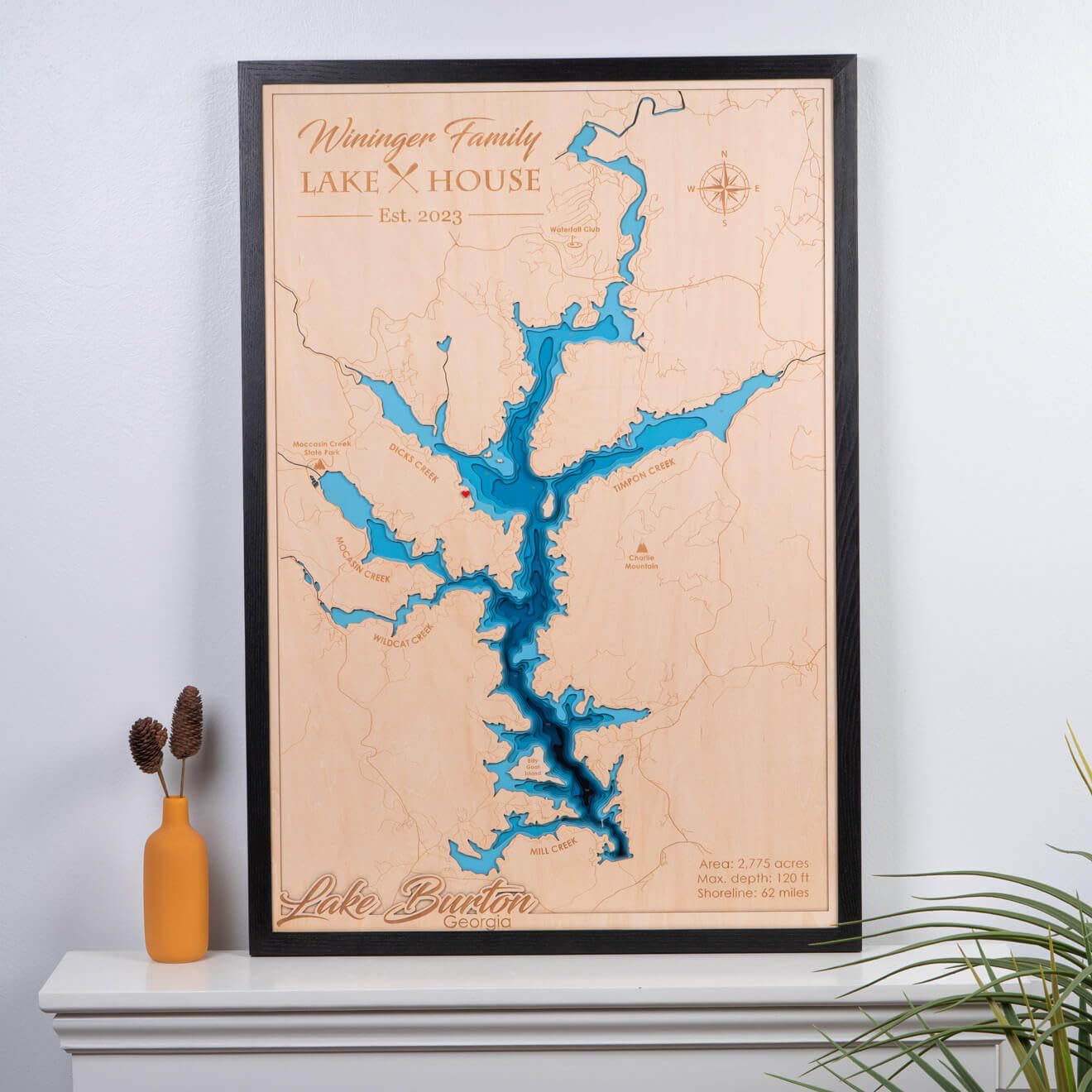 Amazon.com: Personalized 3D Wood Map - Lake Depth Map Art -Layer ...