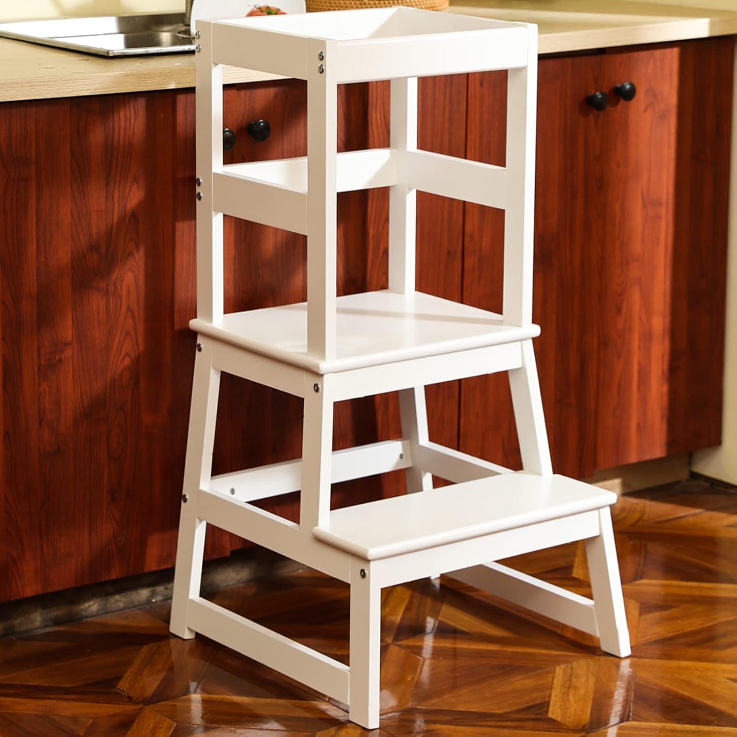 Amazon.com: Kids Kitchen Step Stool with Safety Rail,Wooden Toddler ...