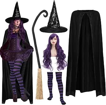 Amazon.com: Mepase 5 Pcs Halloween Witch Hats Witch Costume Cloak ...