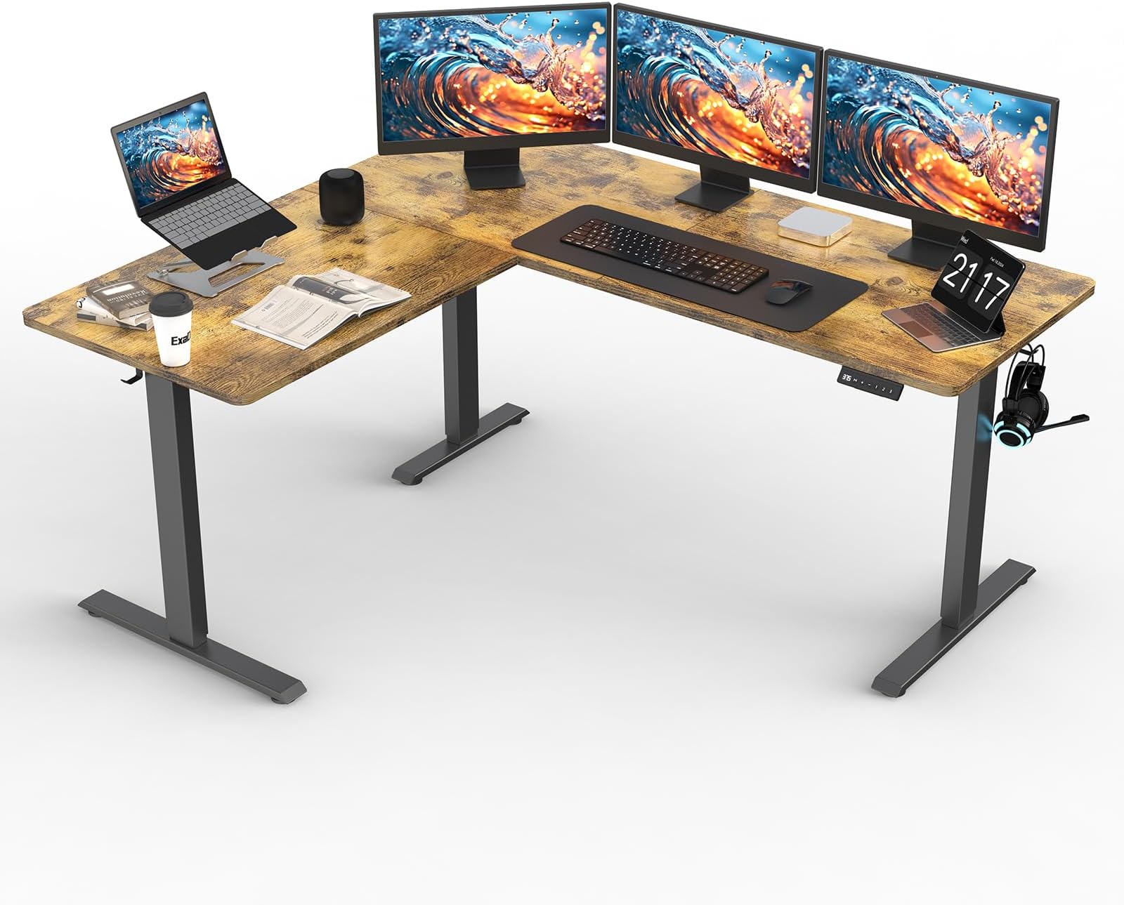 Amazon.com: Stand Up Desk Store Reclaimed Wood Electric L-Shaped Corner ...