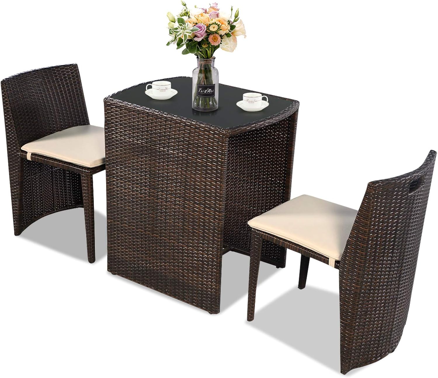 Amazon.de: GOPLUS Gartenmöbel, Rattan Sitzgruppe mit Sitzkissen ...