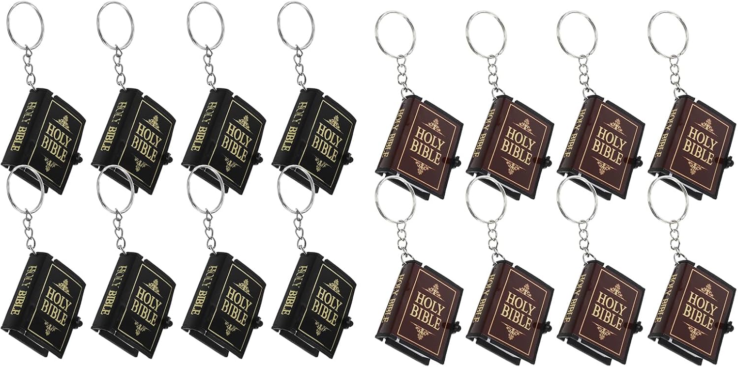 Amazon.com: LOGOFUN 16pcs Mini Bible Keychain Small Holy Bible Key Ring ...