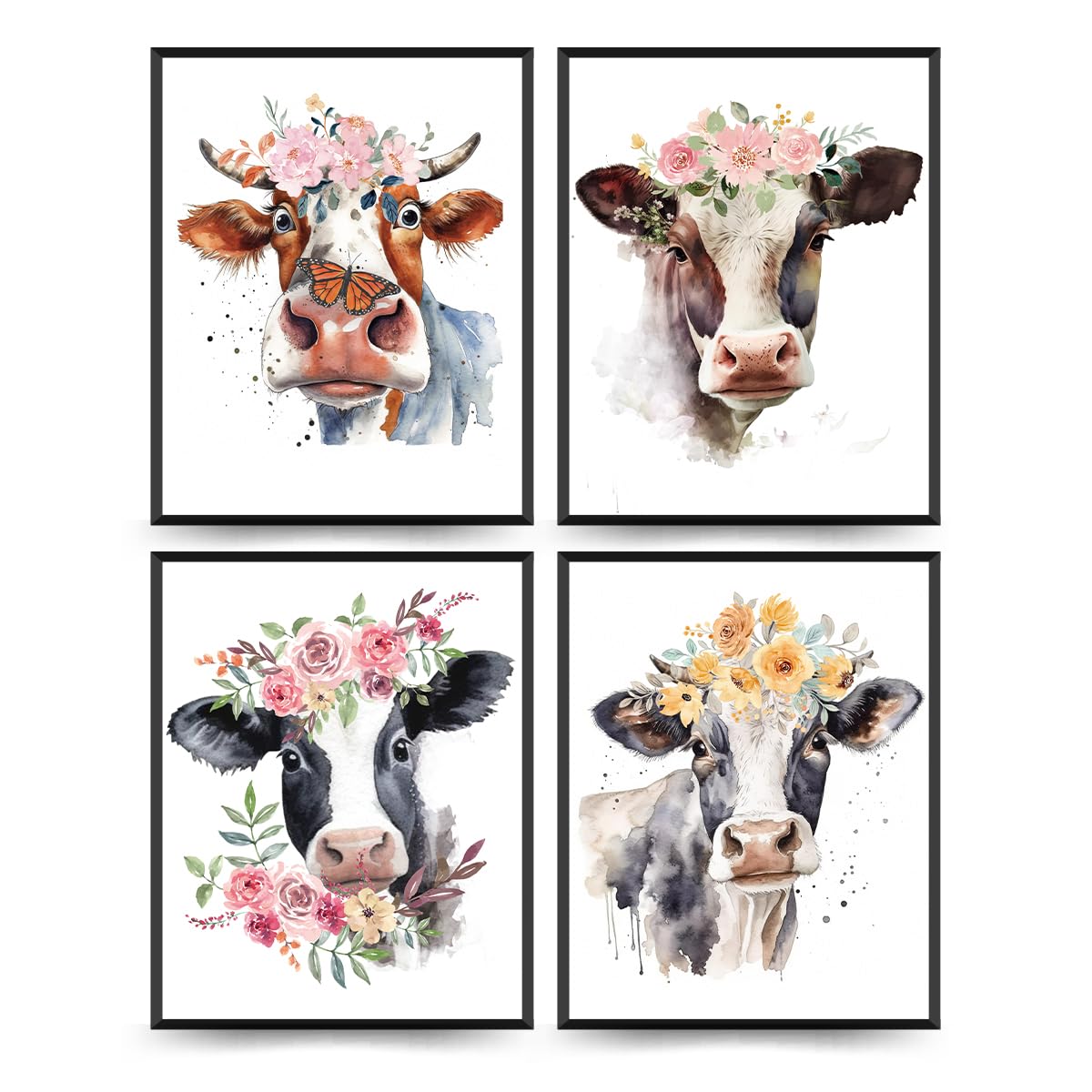 Amazon.com: PLKMN Cow Wall Decor Set of 4 - Cow Print Room Decor, Cow ...