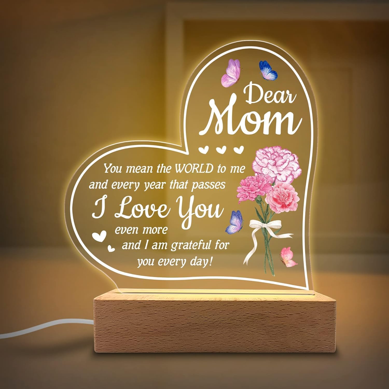 Gifts for Mum from Kids, I Love You Mom Night Light with Warm Light for ...