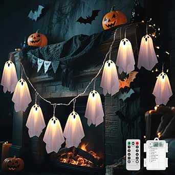 Amazon.com : 10 LED Ghost Battery Operated Halloween Lights, 8 Modes ...