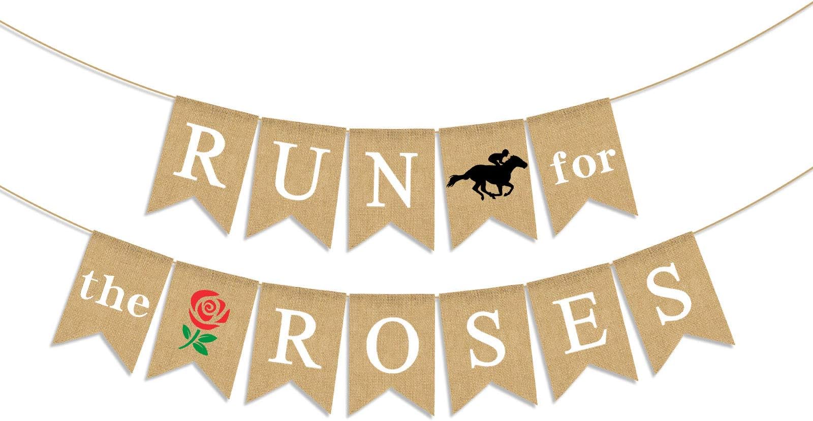 Amazon.com: Uniwish Burlap Run for the Roses Banner Kentucky Derby ...