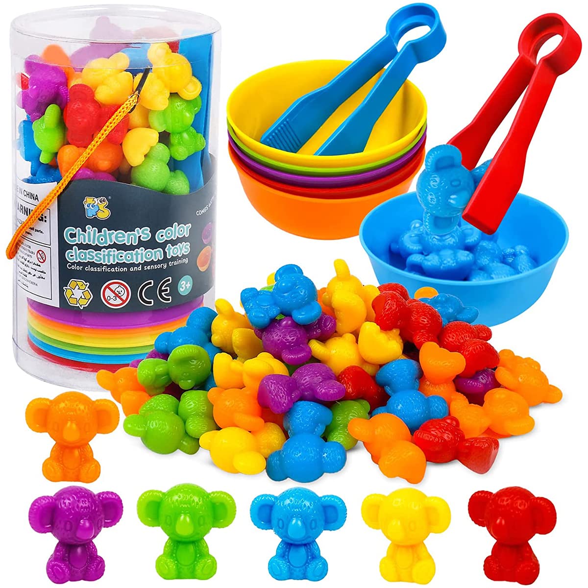 Caffney Rainbow Counting Koalas Set 56pcs Montessori Educational ...