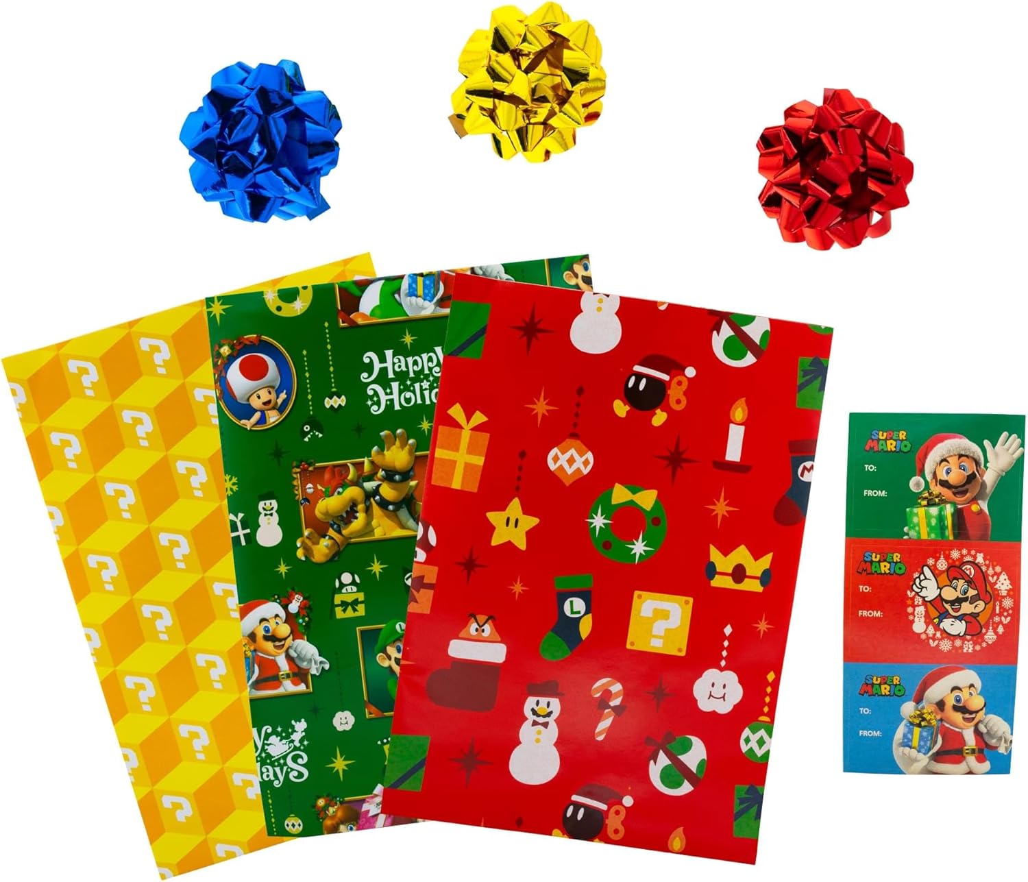 Amazon.com: Super Mario Bros. 9-Piece Holiday Wrapping Paper Kit ...