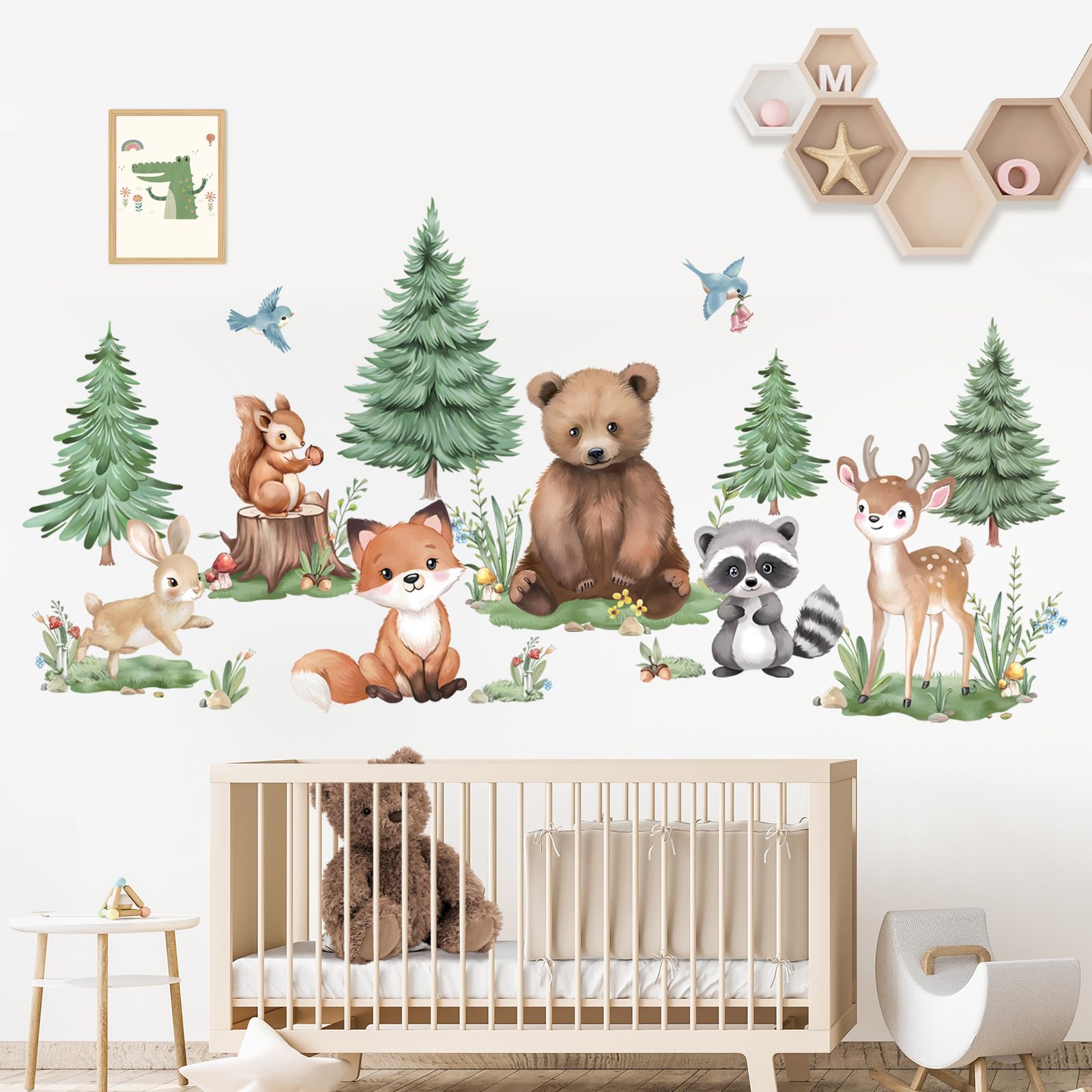 wondever Kids Pine Tree Animals Wall Stickers Woodland Bear Deer Fox ...