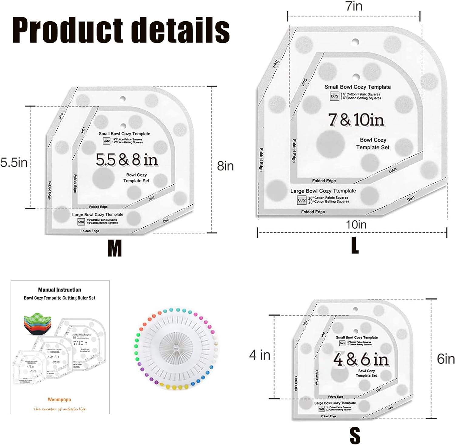 Snapklik.com : Bowl Cozy Template 3 Sizes,Bowl Cozy Template Cutting ...