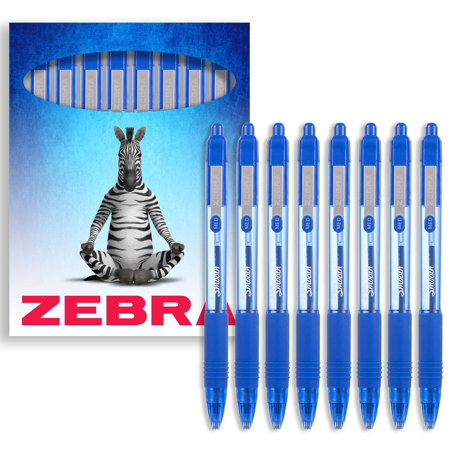 Zebra Z-Grip Smooth Retractable Ballpoint Pen - 1.0mm Nib - Blue Ink (8 ...