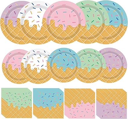 Amazon.com: Ice Cream Party Decorations 100Pcs Ice Cream Plates and ...
