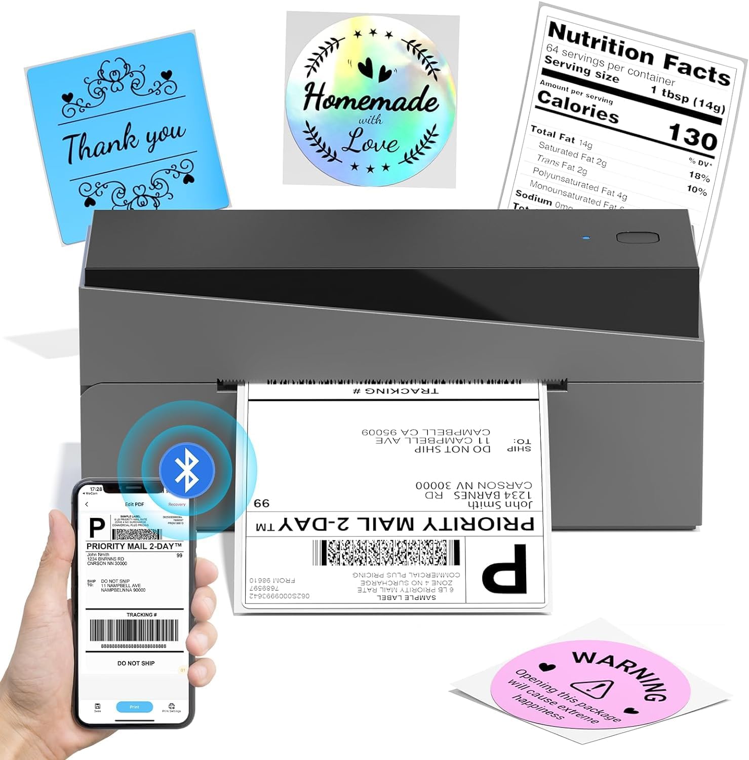 Amazon.com : Shipping Label Printer, Bluetooth Thermal Label Printer ...