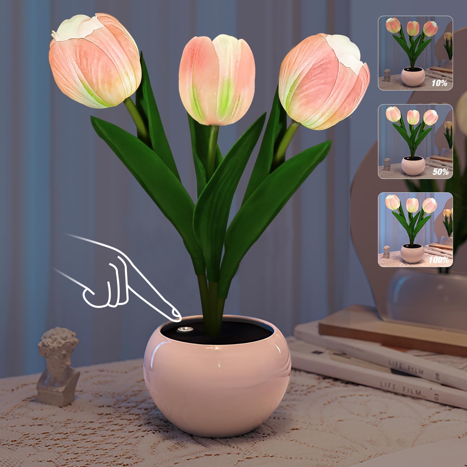 Hplvetoys Tulip Night Light LED Decoration Lamp,Glass Artificial Flower ...