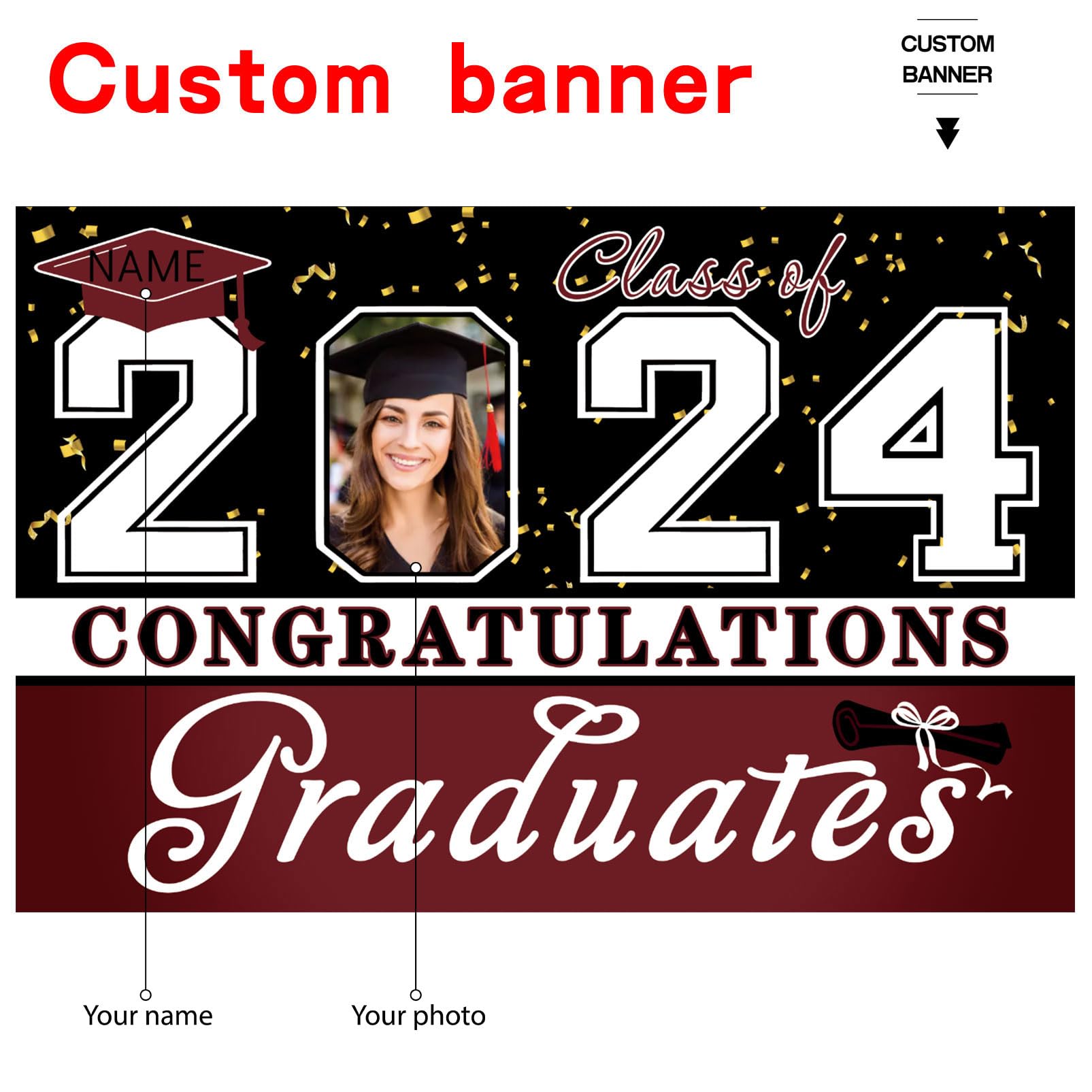 Snapklik.com : Custom Graduation Backdrop Banner Maroon Large Congrats ...