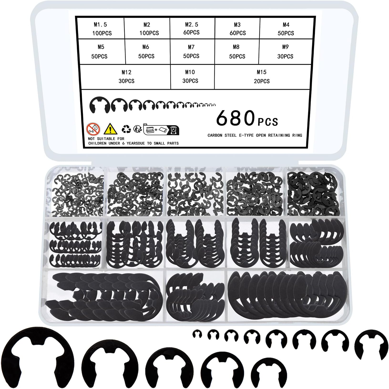 500 Pcs Circlips Kit for Circlip Pliers, External Retaining Ring Clips, Internal External ...