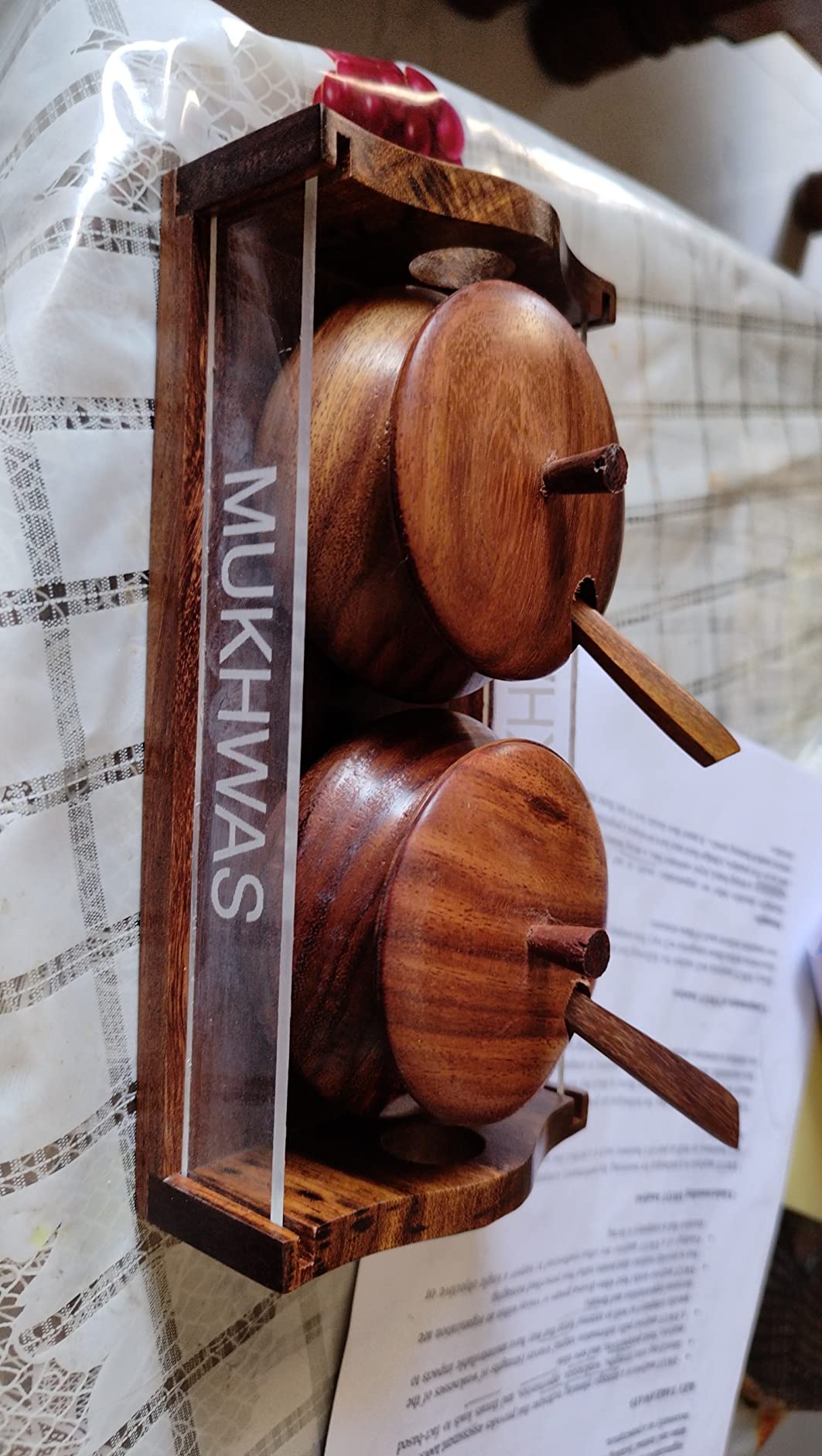 Buy WOODKIT KITCHENWARE Wooden Jars Decorative Box Mukhwas Tray Set ...