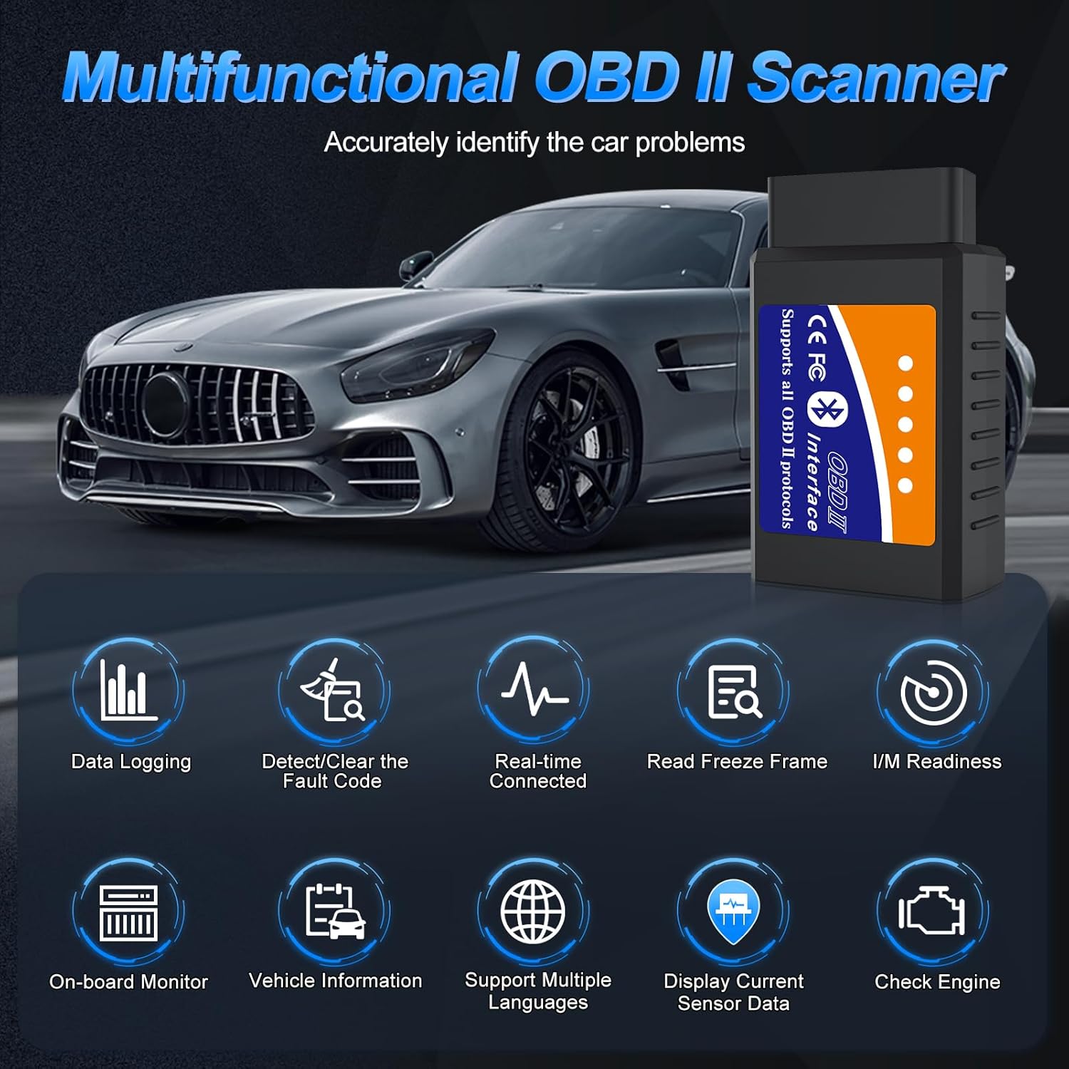 OBD2 Bluetooth Scanner Code Reader for Android Windows, Auto Car ...