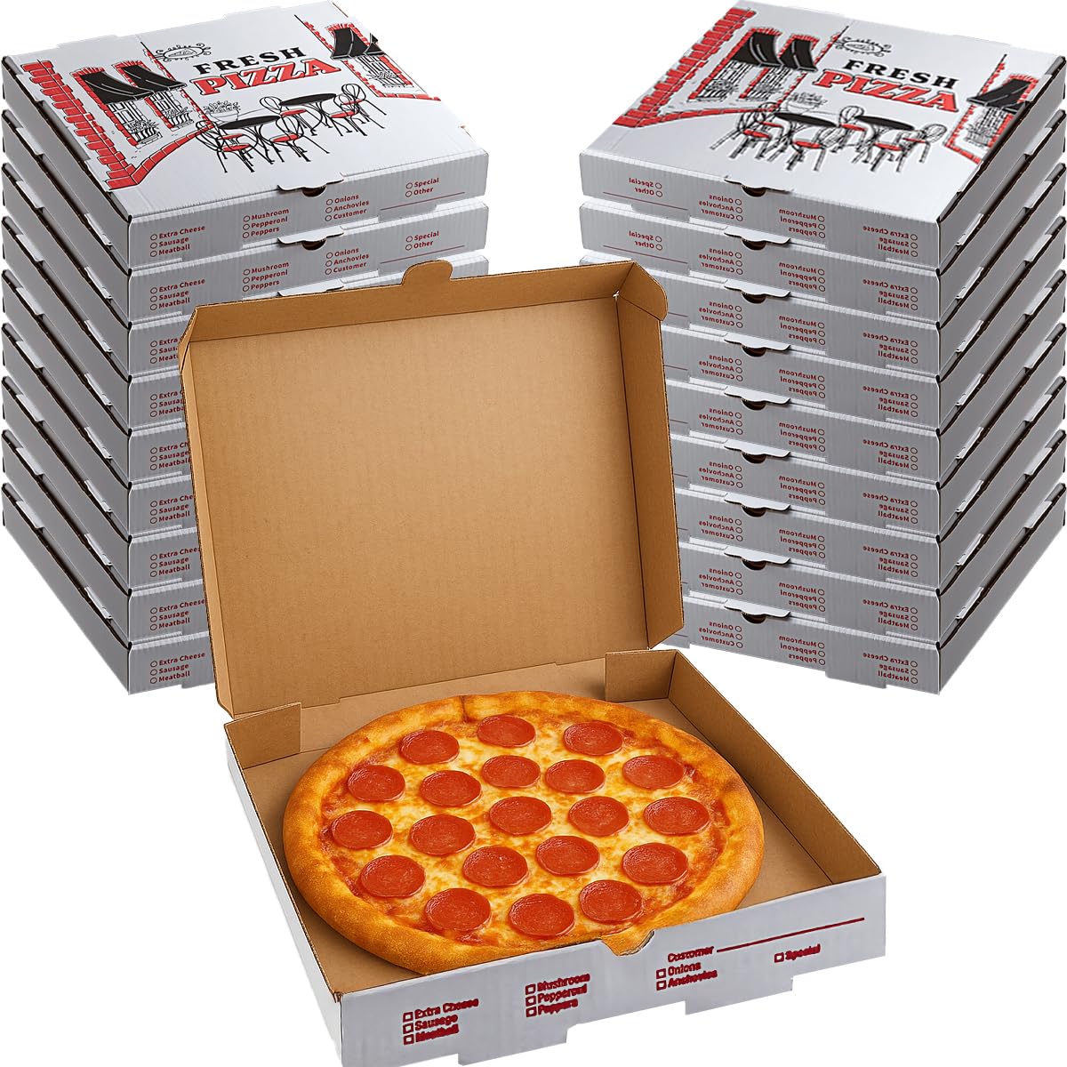 12x12x2 Box Pizza Boxes 16\" X 16\" - 50 Pack White W/Print Corrugated ...
