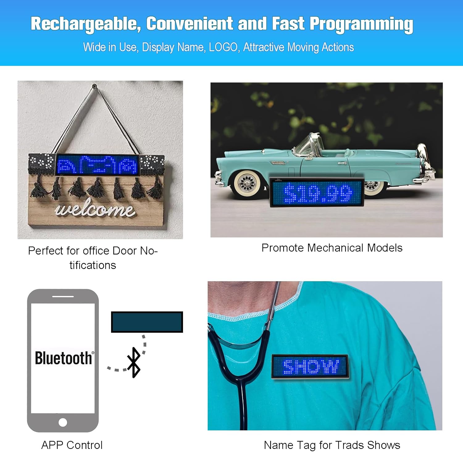 Bluetooth Led Name Tag, Wireless Rechargeable LED Nepal | Ubuy