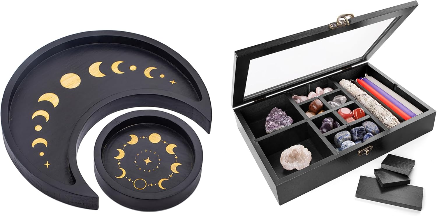 Amazon.com: Crescent Moon Tray Crystal Holder Set, Adjustable Rock ...