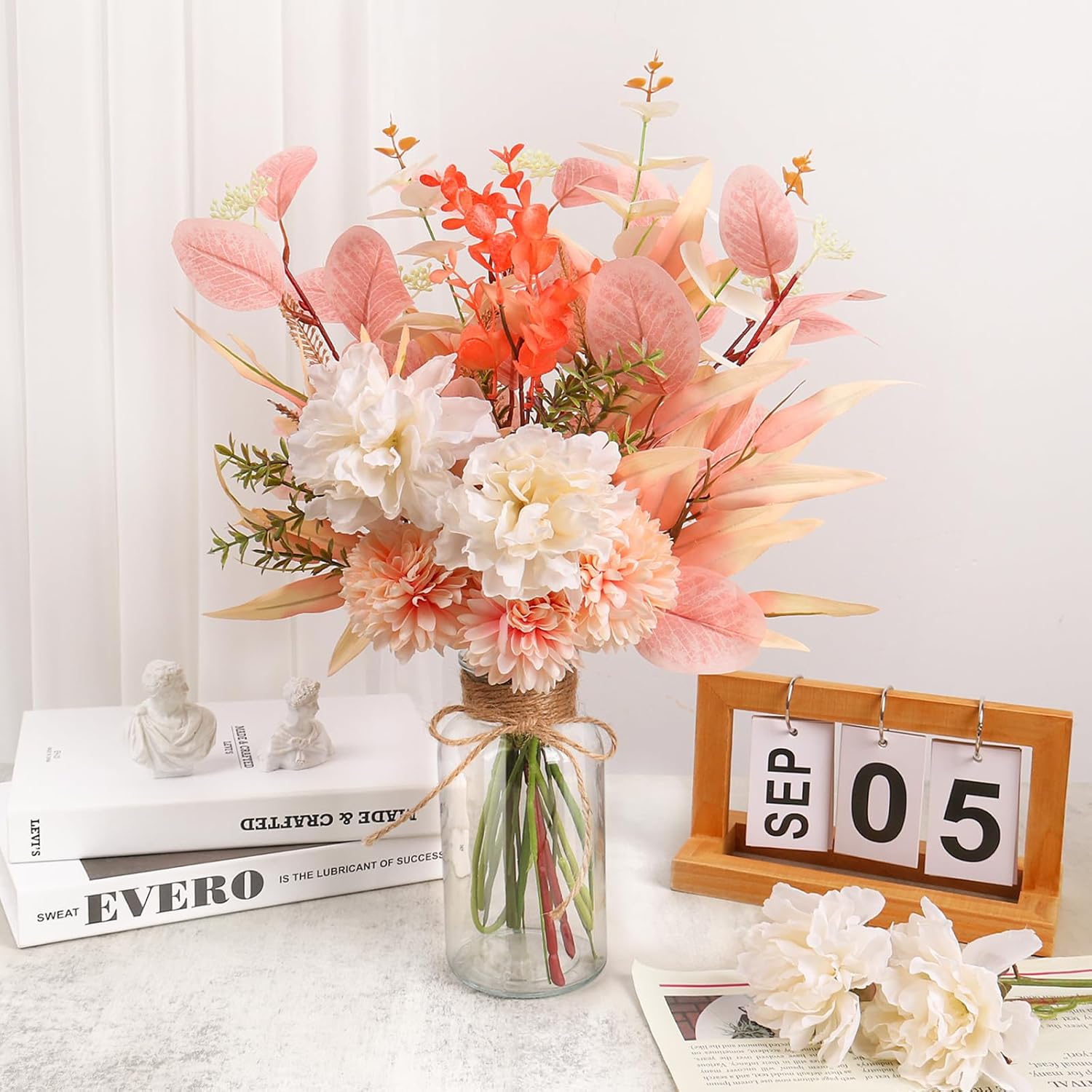 Amazon.com: Fake Flowers Faux Flowers in Vase, Artificial Flowers with ...