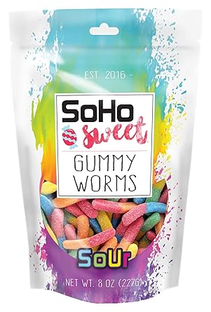 Amazon.com : SoHo Sweet Sour Gummy Worms Bag - 8 Oz, Chewy Sour Candy ...