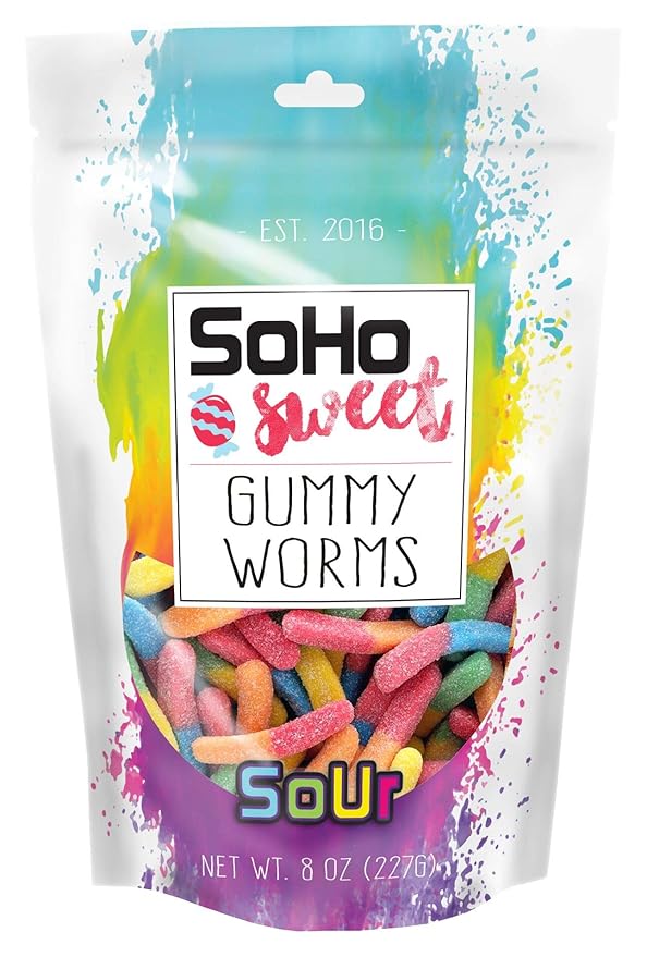 Amazon.com : SoHo Sweet Sour Gummy Worms Bag - 8 Oz, Chewy Sour Candy ...