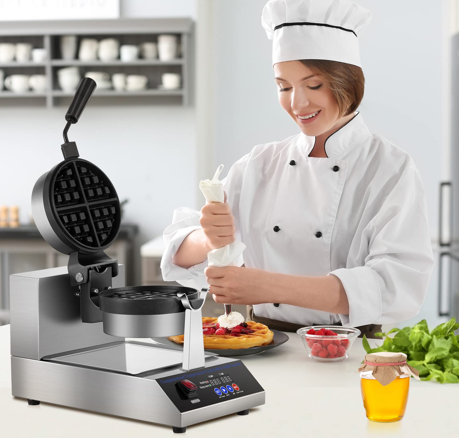 SlocciPro Waffle Maker Waffle Iron Flip Rotating Commercial Belgian ...